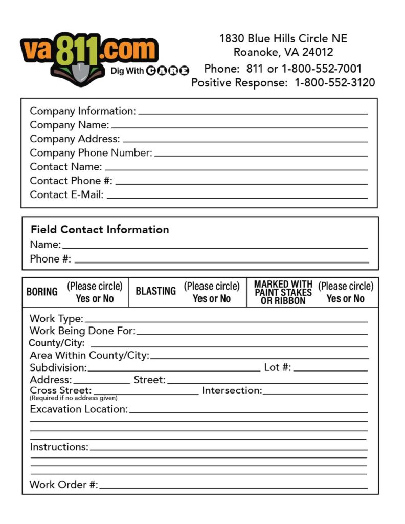 Locate Request Checklist - Virginia811